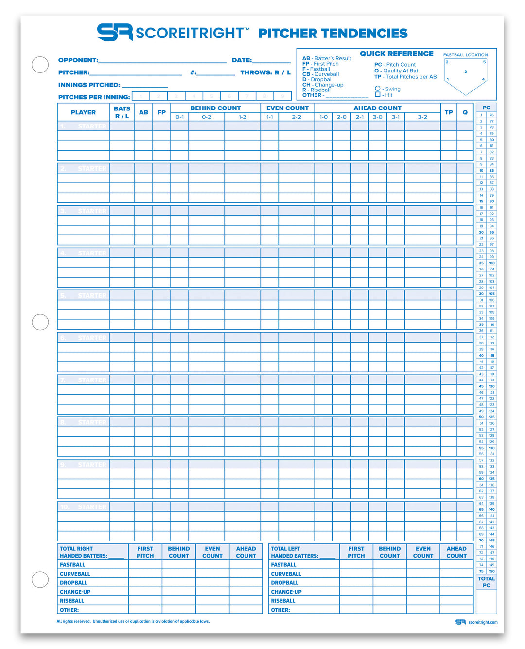 Pitching & Hitting Scouting Charts – Score It Right